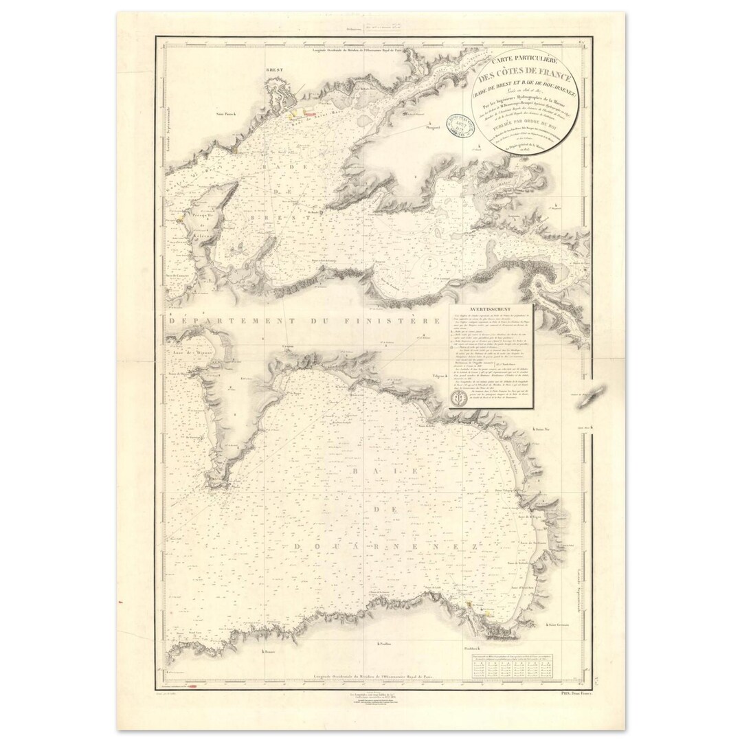 1823 Antique Map of Brest Roadstead & Douarnenez Bay – Brittany ...