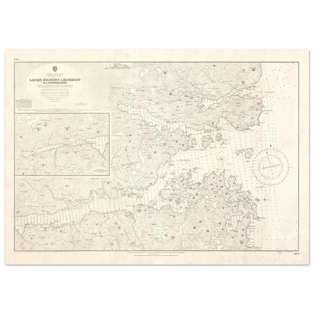 Loch Erisort & Leurbost Antique Map – Isle of Lewis Nautical Chart ...