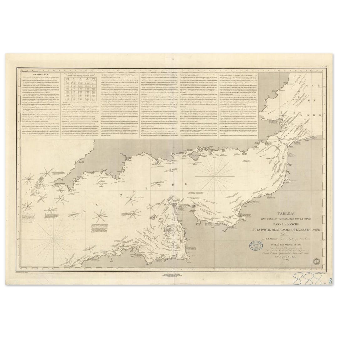 1839 Nautical Chart Poster – English Channel Tidal Currents Map - Etsy ...