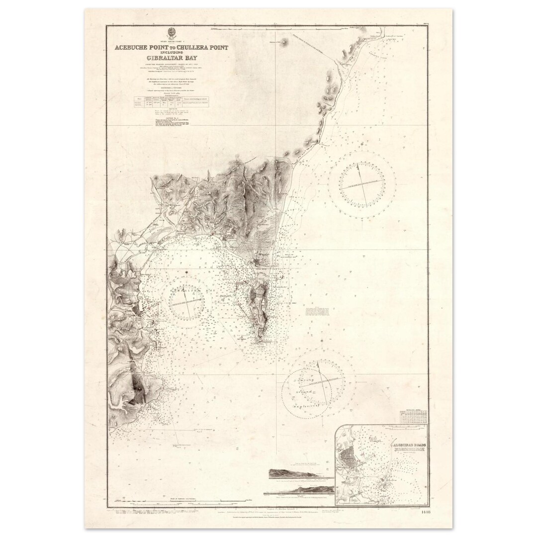 1951 Antique Map of Gibraltar & Algeciras (spain) – Nautical Chart – No ...
