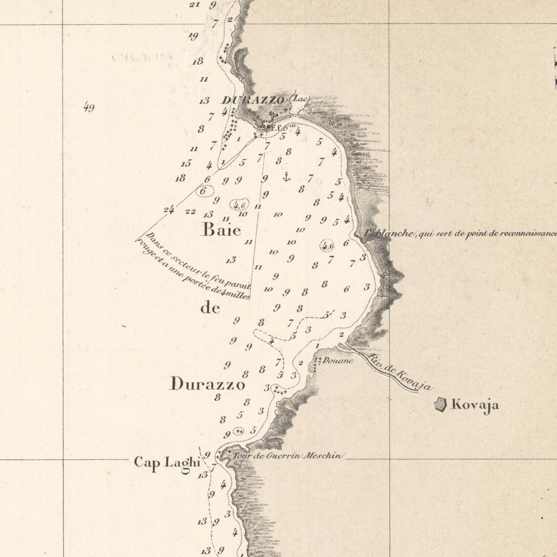 1860 Antique Map Albania Coast – Durrës, Ulcinj & Montenegro – Large ...