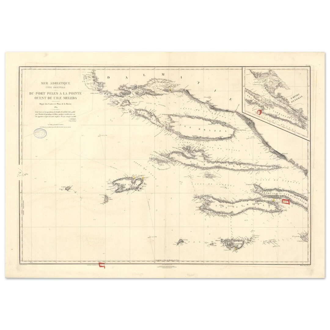 Antique 1869 Dalmatia Coast Map – Croatia Islands, Adriatic Sea ...