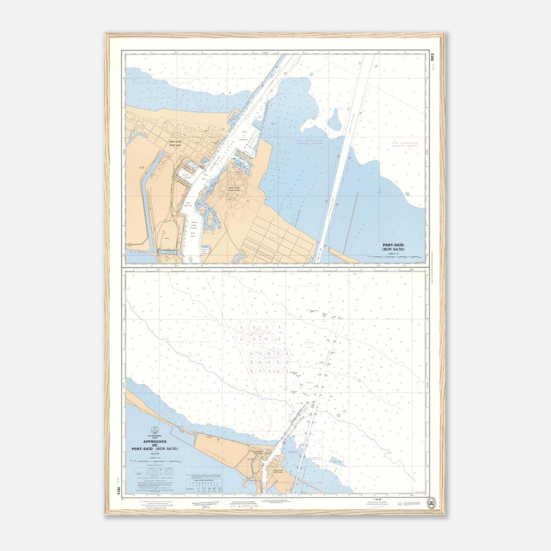 1950s Vintage Map Port Said – Suez Canal Entrance – Color Nautical ...