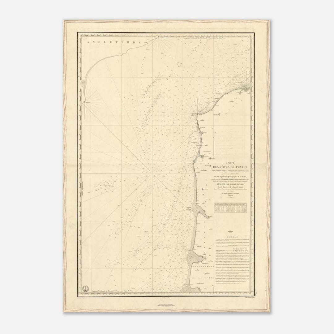 Strait of Dover Antique Map, English Channel Nautical Chart, Framed ...