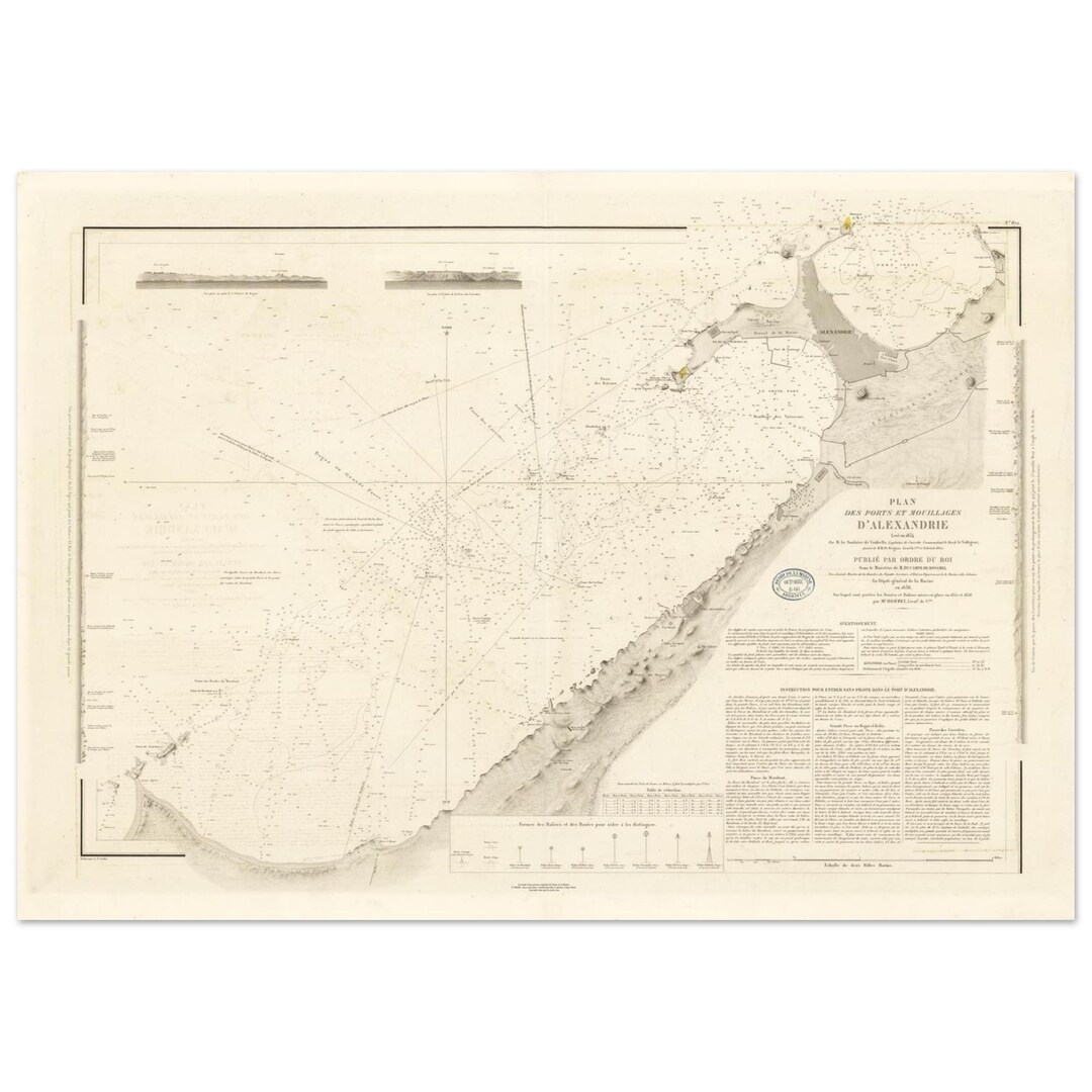1834 Antique Map of Alexandria Harbor & Egypt Coast – French Nautical ...