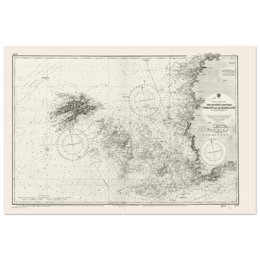 Vintage Nautical Chart of the Channels Between Ushant and the Mainland ...