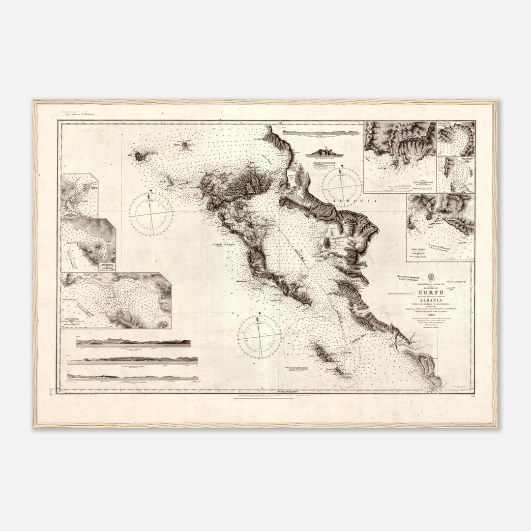 1914 Antique Map of Corfu & Albania (ionian Sea) – Nautical Chart ...
