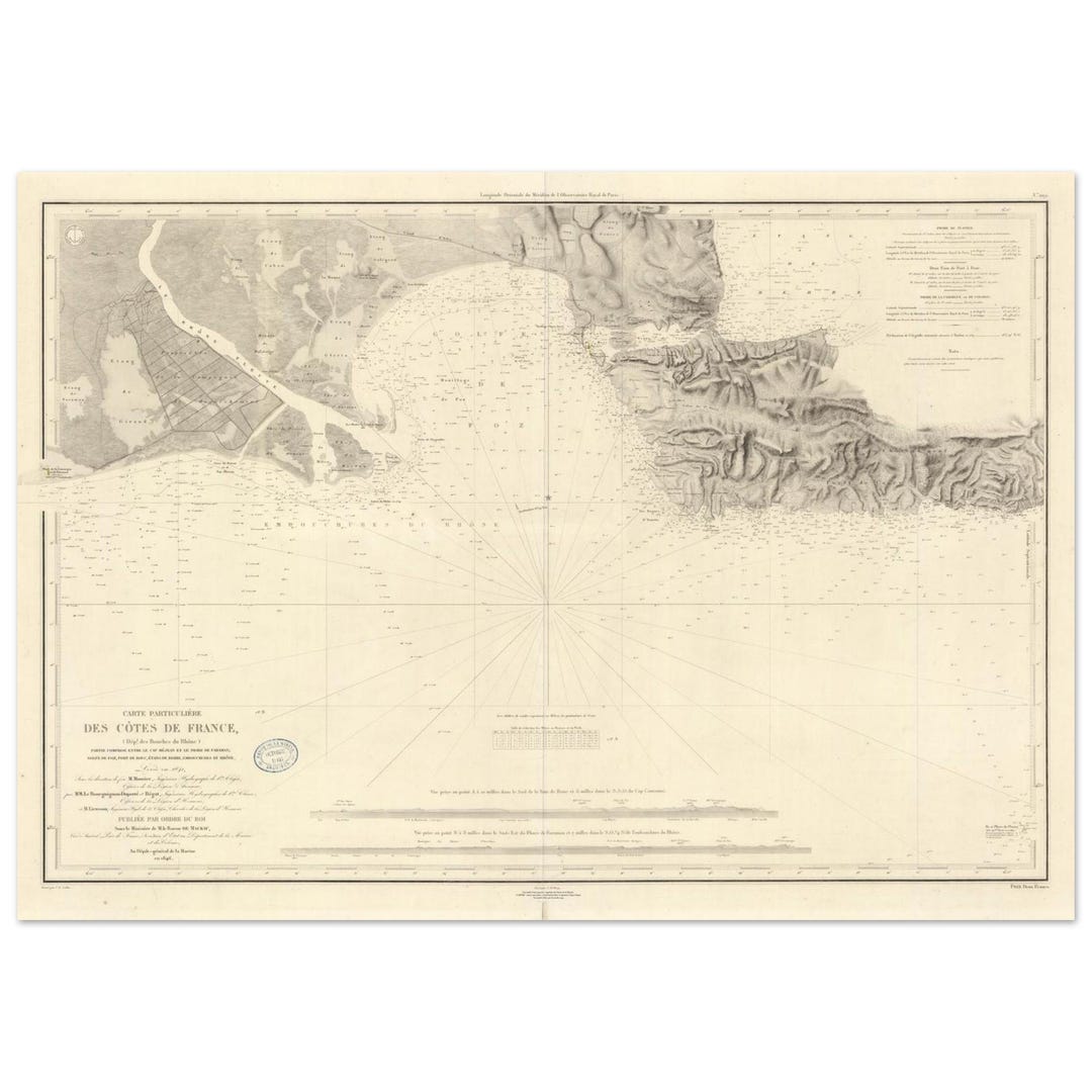 1846 Antique Map Rhône Delta & Golfe De Fos – Port-de-bouc, Martigues ...