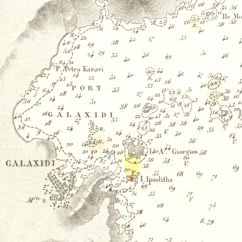 1892 Antique Map Gulf of Corinth – Greece, Lepanto & Galaxidi – Large ...
