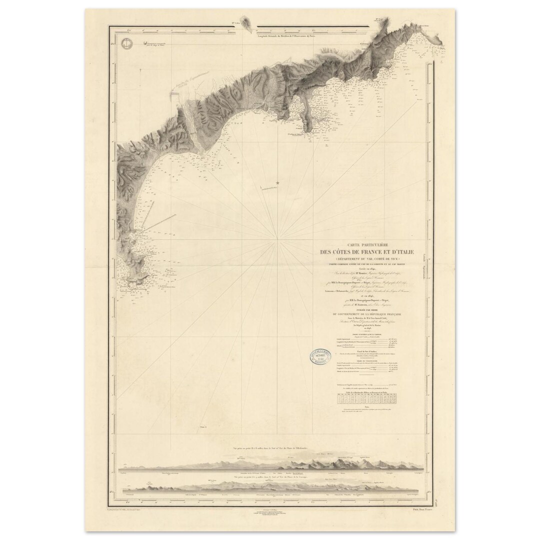 1848 Antique Map Nice & Monaco – Villefranche Et Cap Ferrat – Large ...