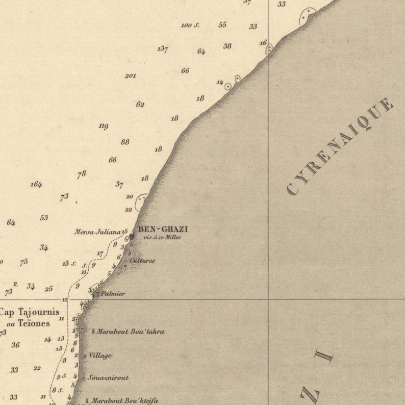 1877 Antique Map Gulf of Sidra – Libya, Benghazi & Misrata – Poster ...