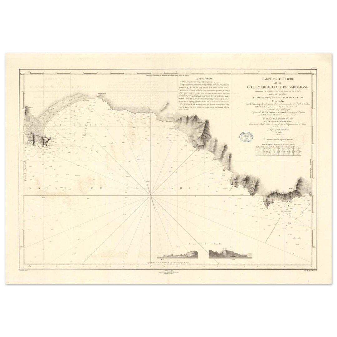1846 Antique Map South Sardinia – Quartu Sant'elena & Poetto Beach ...