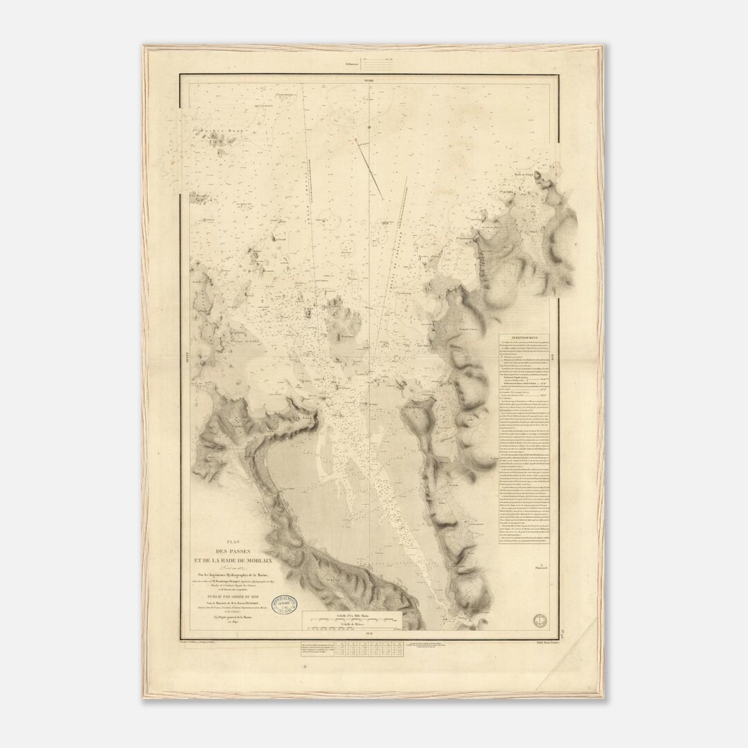 1842 Antique Map of Morlaix Bay & the Castle of the Bull (brittany ...