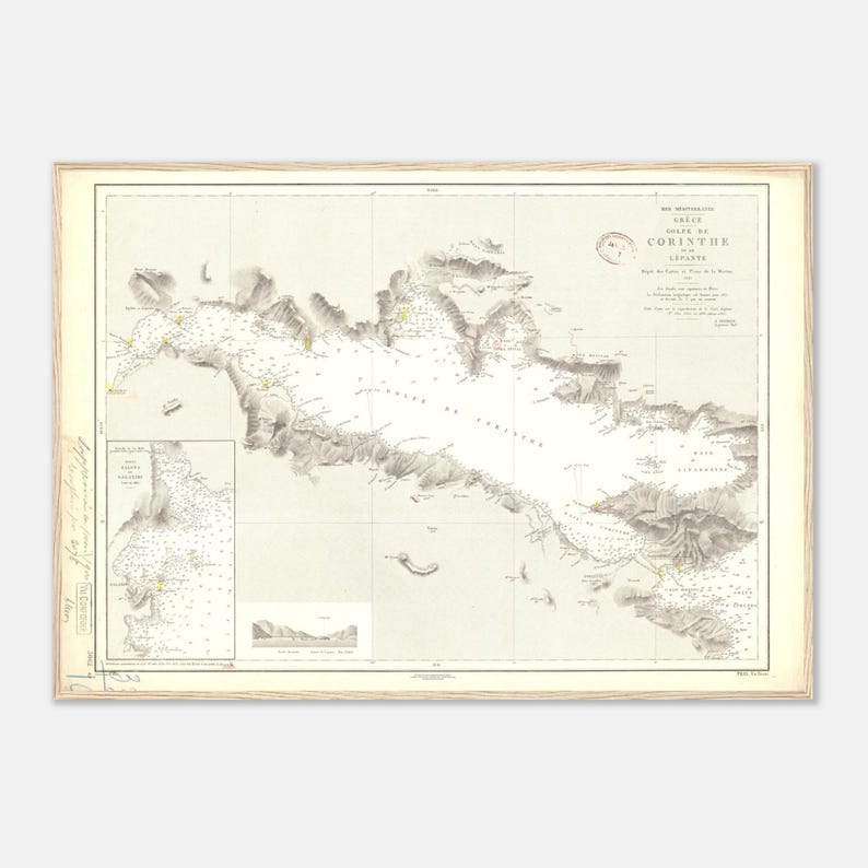 1892 Antique Map Gulf of Corinth – Greece, Lepanto & Galaxidi – Large ...