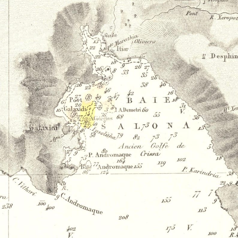 1892 Antique Map Gulf of Corinth – Greece, Lepanto & Galaxidi – Large ...