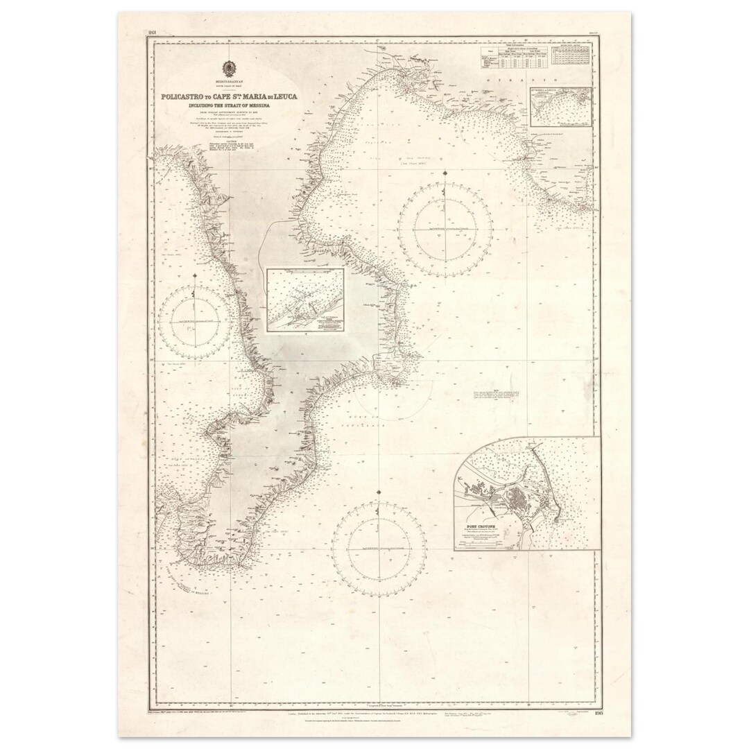 1955 Antique Map of Calabria, Gulf of Taranto & Messina (south Italy ...