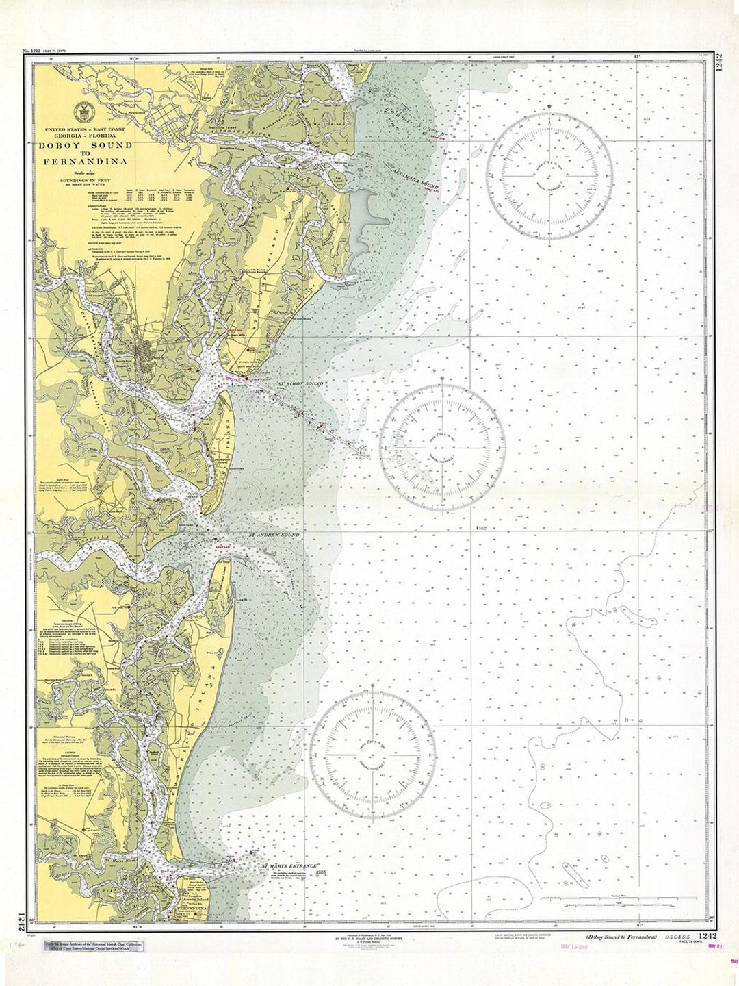 Digital Download – Vintage Nautical Chart: St. Augustine Light to Ponce ...