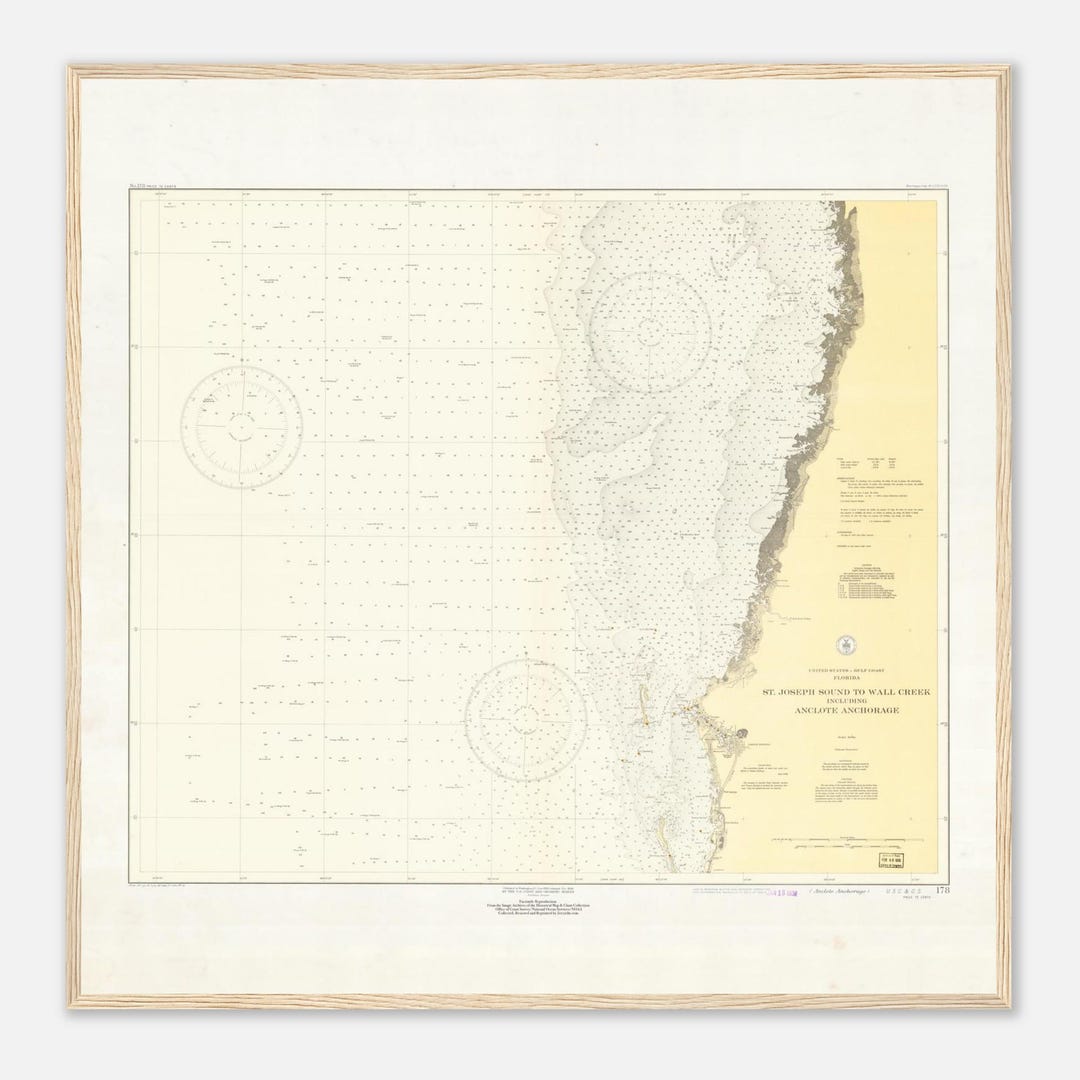 Framed Nautical Chart – Florida Gulf Coast (178 St. Joseph Sound, Wall ...