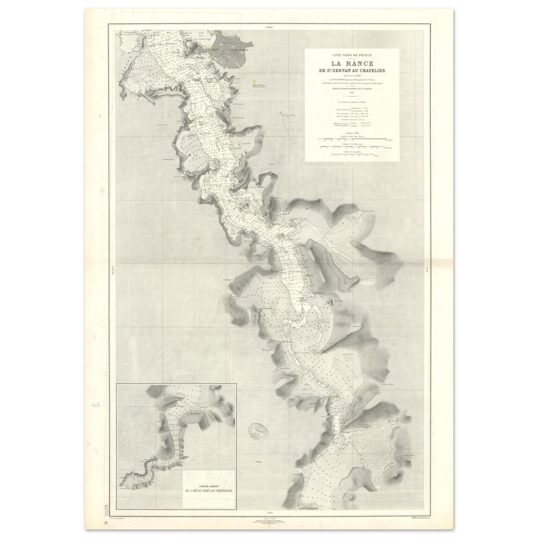 1889 Antique Map of the Rance River Valley & Dinan Approach (brittany ...