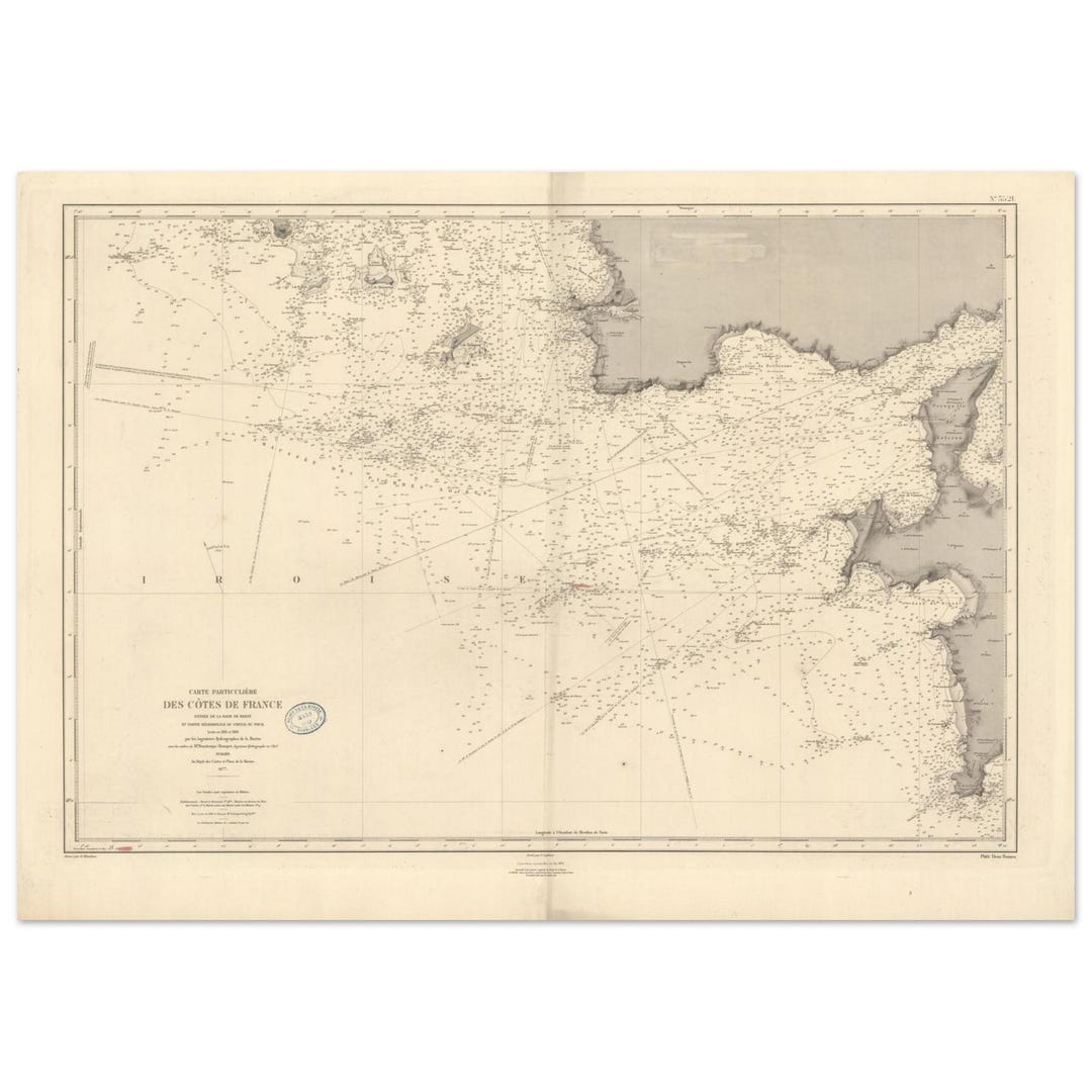 1877 Antique Map of Brest Approaches (pointe Saint-mathieu & Iroise Sea ...