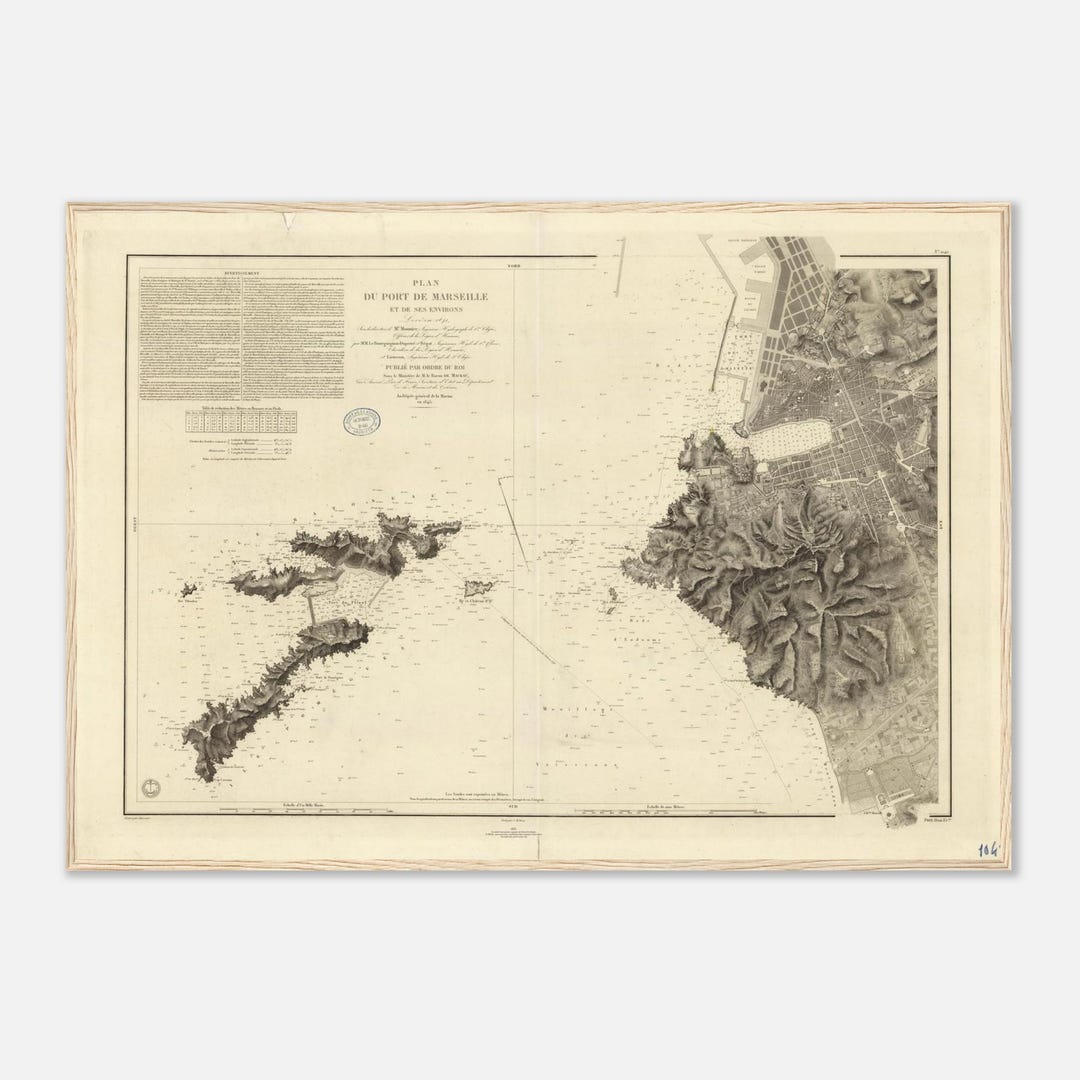 1843 Antique Map of Marseille & the Old Port – French Nautical Chart ...