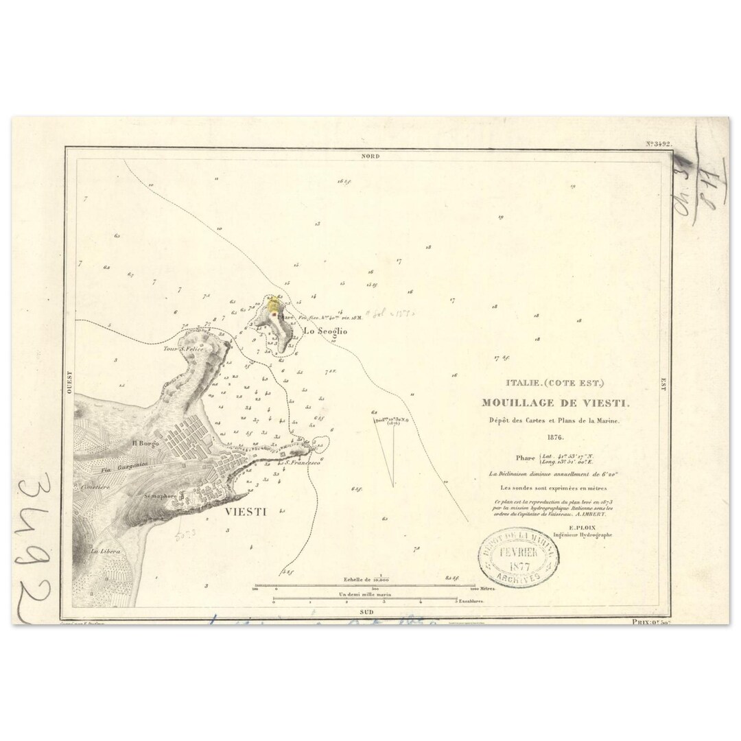 1876 Antique Map of Vieste (gargano Peninsula) – Apulia, Italy – French ...