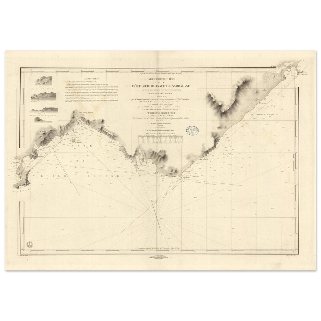 1845 Antique Map South Sardinia – Teulada, Chia & Pula – Large Copper ...