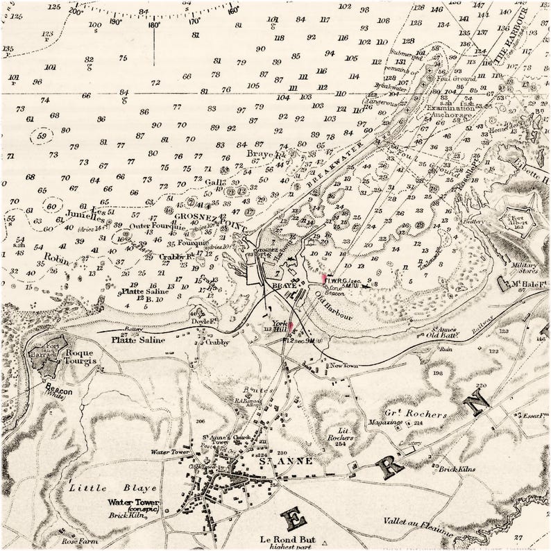 Historic Nautical Map of Alderney & the Casquets (english Channel ...