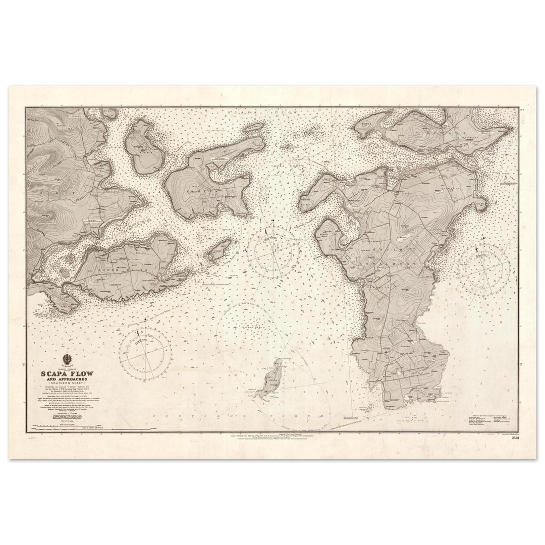 1909 Antique Map of Scapa Flow & South Ronaldsay (southern Sheet ...