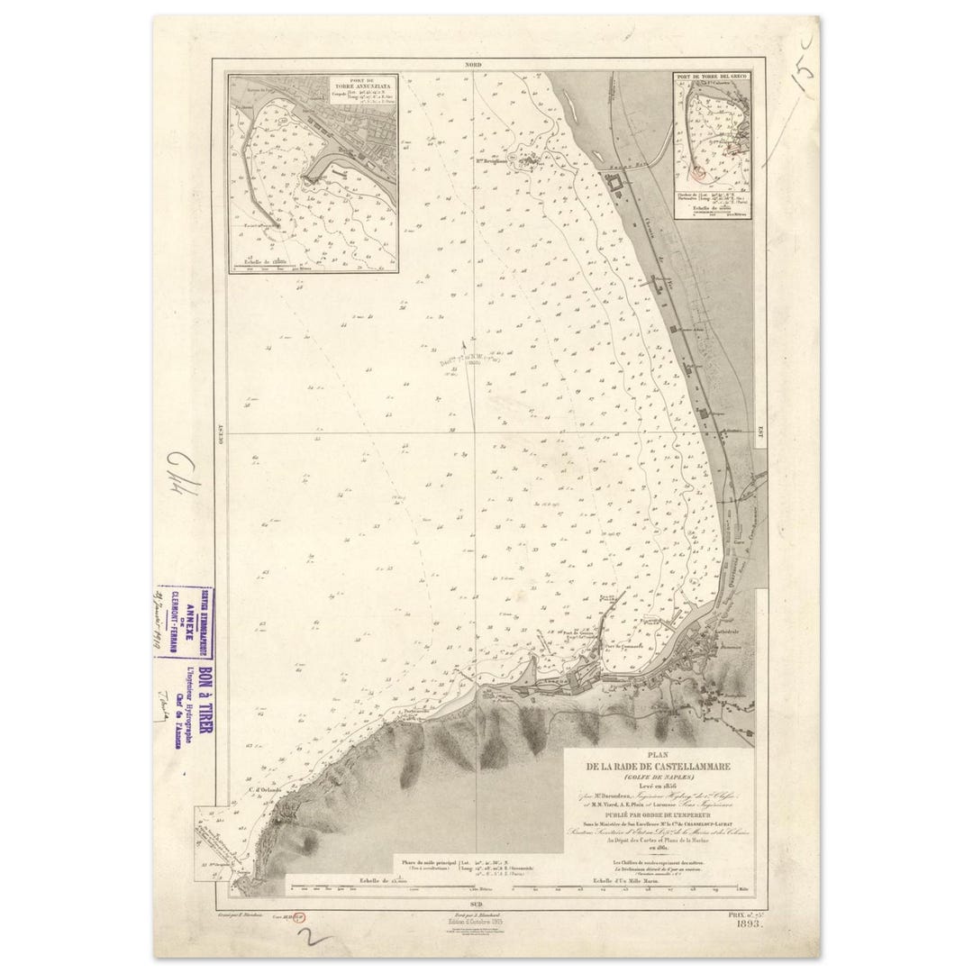 1858 Antique Map of Castellammare & Gulf of Naples – French Nautical ...