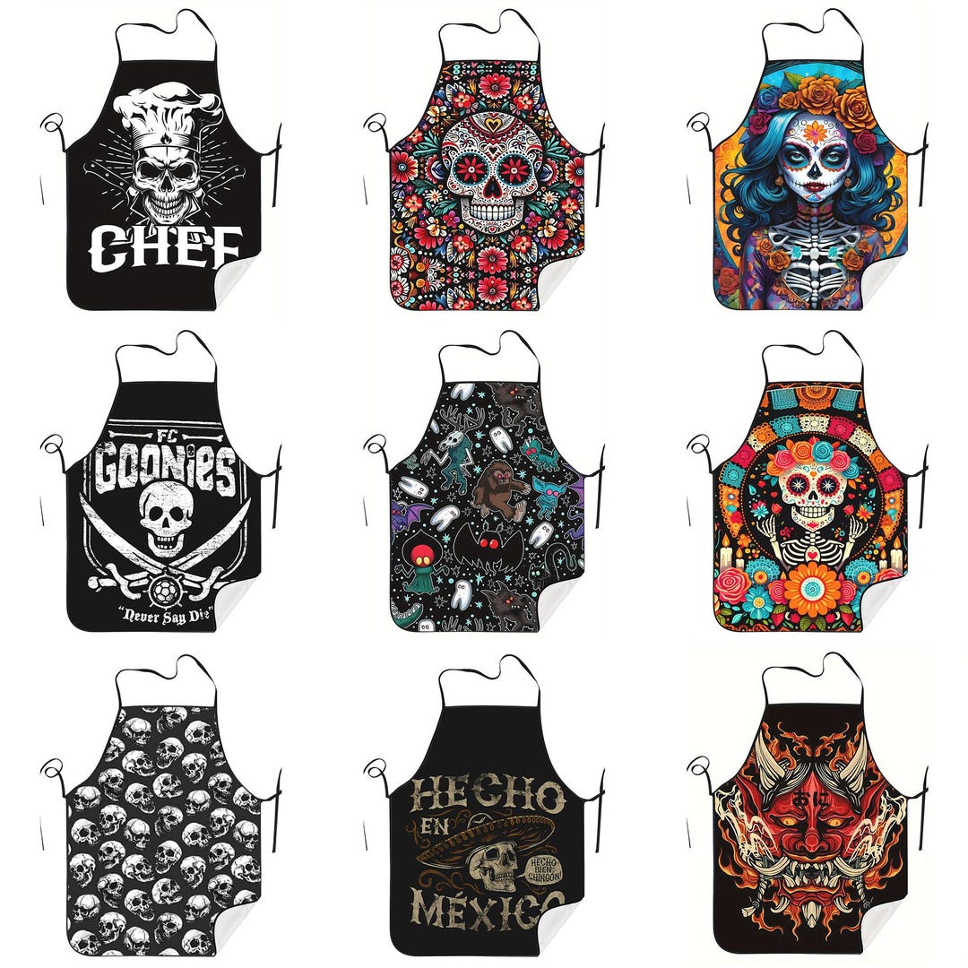 Skull Cooking Apron Sugar Skull Apron Day of the Dead Apron Gothic Chef ...