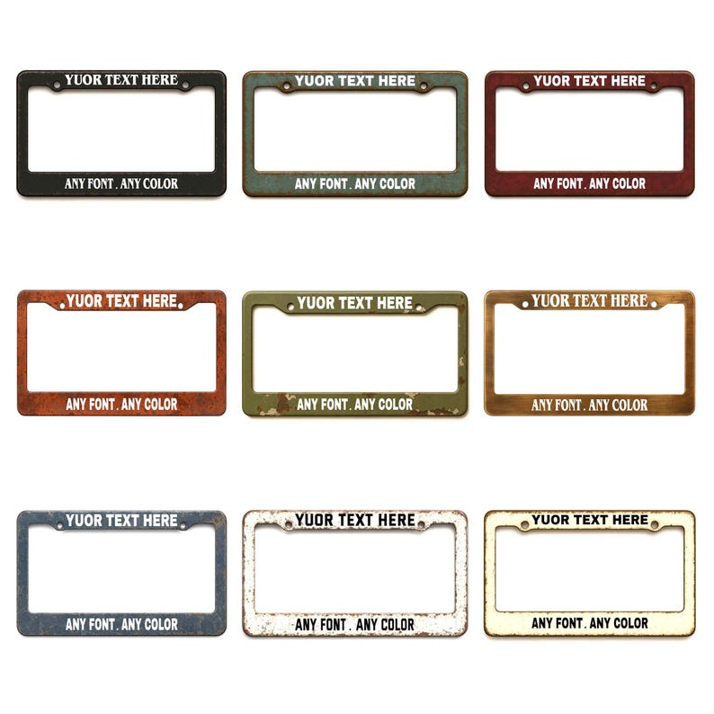 License Plate Frame Custom Metal Personalized Text Vintage Rustic ...