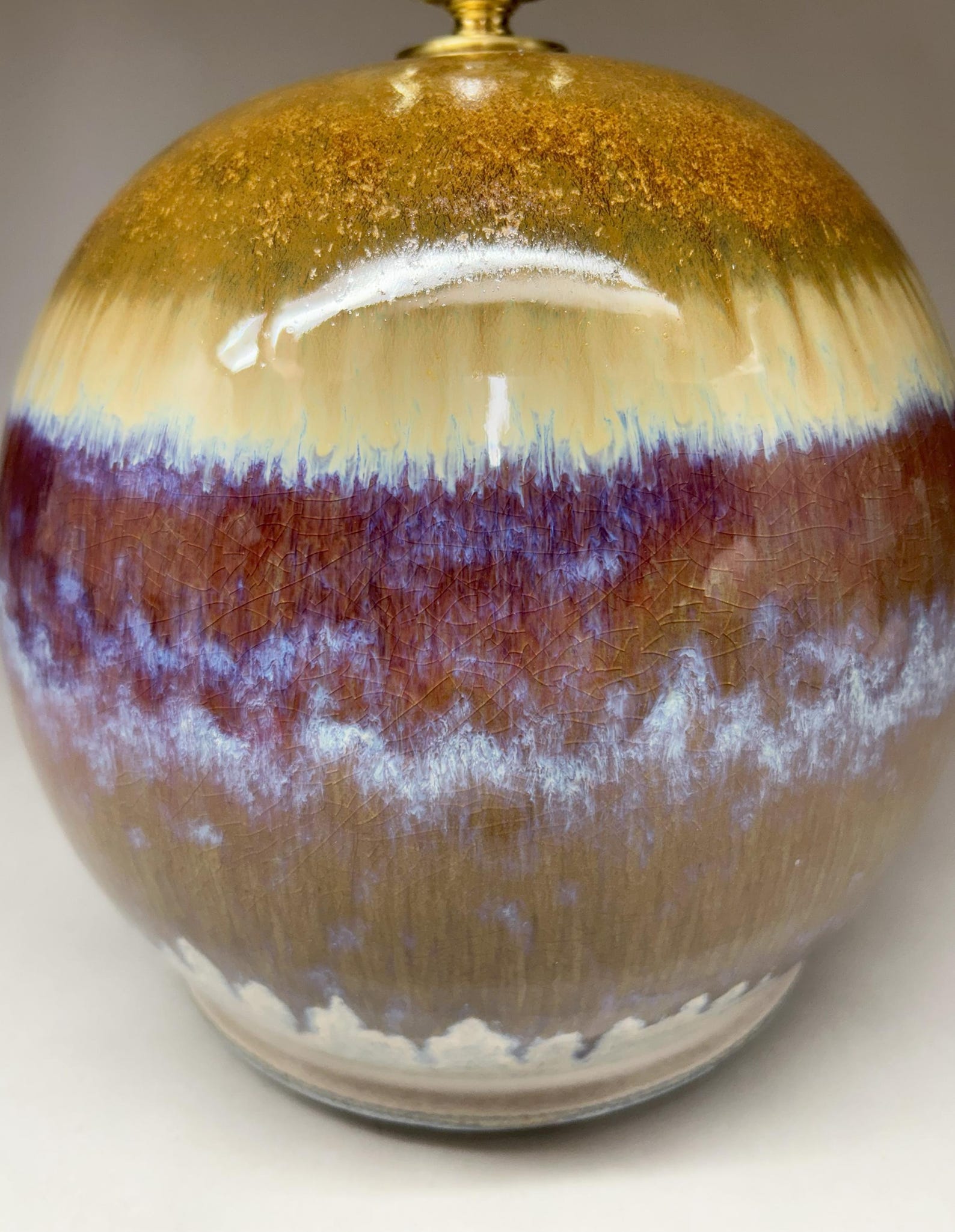 Handmade Pottery Lamp With Beautiful Glaze, Wrinkled Paper Shade, and ...