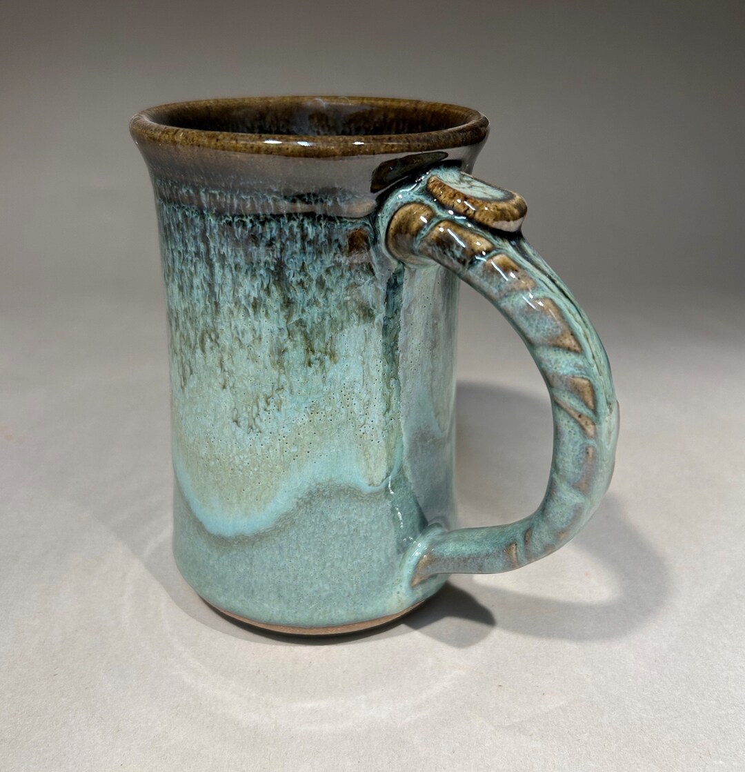 Large Pottery Mug - Blue Green Ash Glaze - 16 Oz - Etsy
