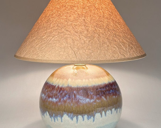 Handmade Pottery Lamp With Beautiful Glaze, Wrinkled Paper Shade, and ...