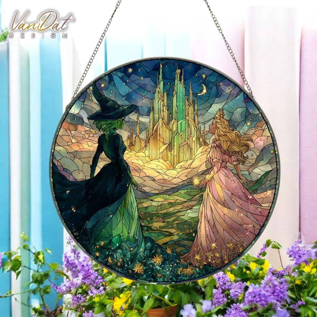 Wicked Suncatcher, Elphaba and Glinda Wicked Stained Glass Suncatcher ...