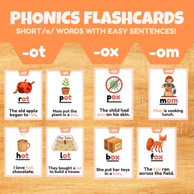 Short O CVC Word Family Flashcards | Phonics Early Reader (PDF) - Etsy