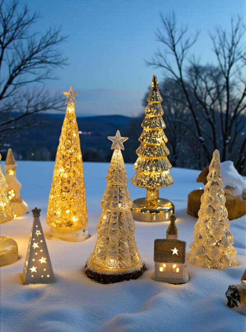 LED Lighted Glass Christmas Tree, Mercury Glass Holiday Decor - Etsy