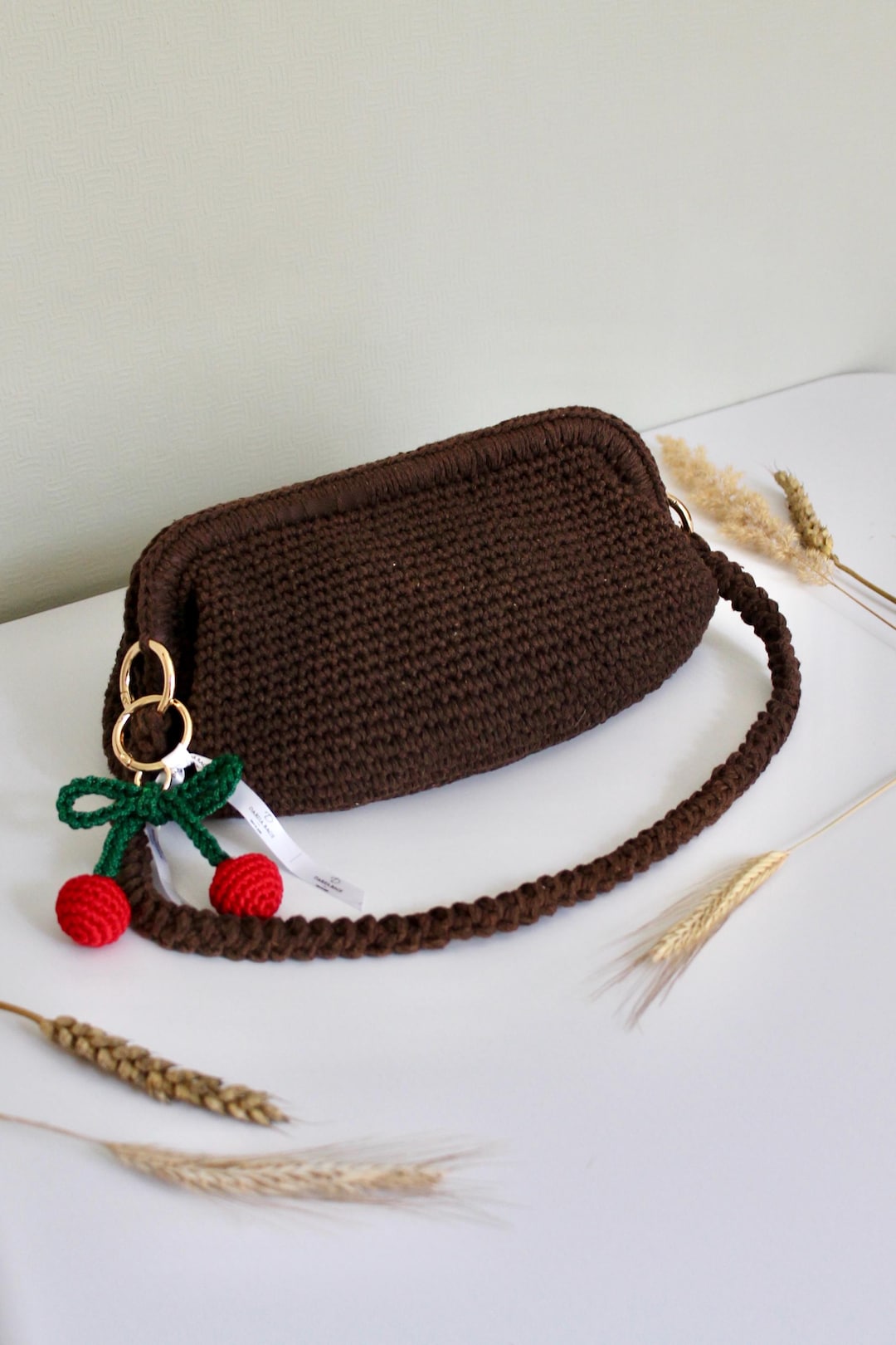Chocolate Crochet Clutch Bag Olea | Handmade Brown Shoulder Purse | Eco ...