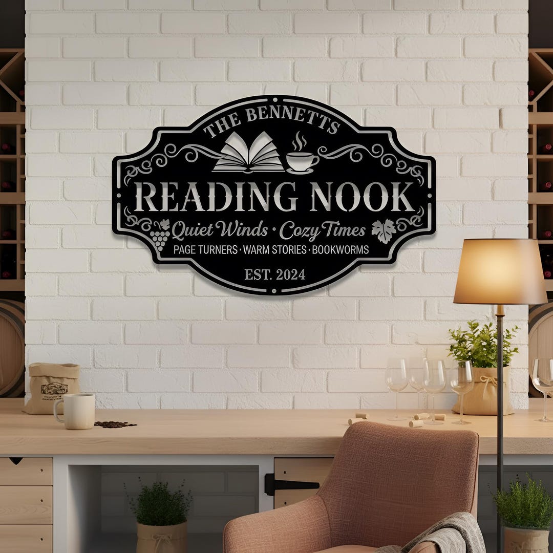Custom Reading Nook Metal Sign Personalized Name Wall Art Library Decor ...