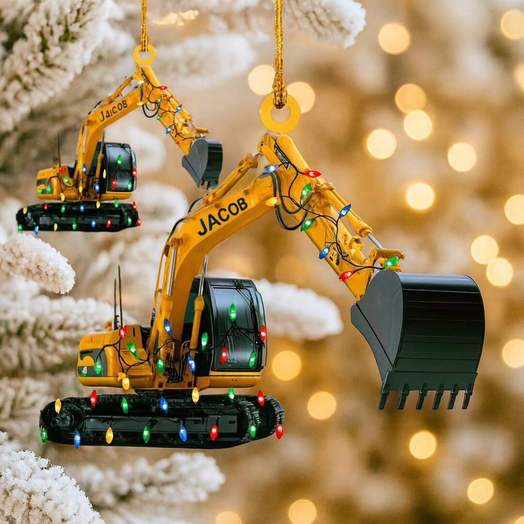 Custom Name Excavator LED Light Christmas Ornament, Flat 2D Acrylic ...