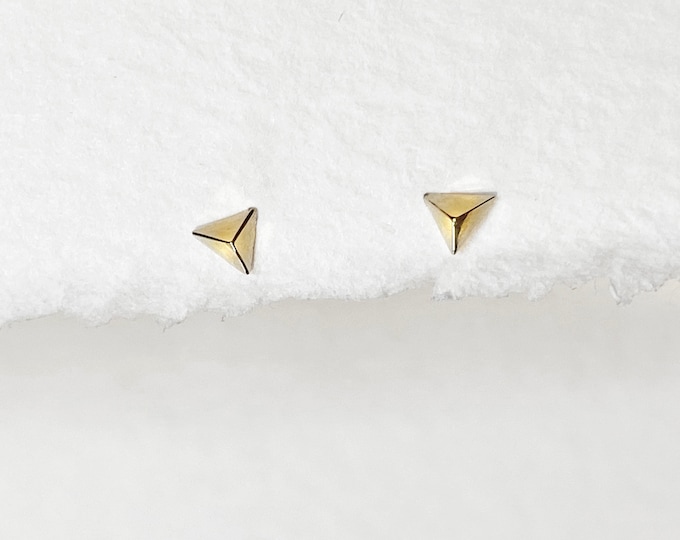 Solid Gold Earrings, Small Triangle Earrings, Solid Gold Studs ...