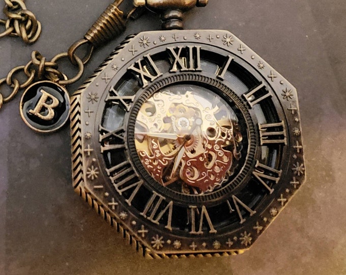 Pocket Watch OCTAGON Pocket Watch PERSONALIZE With Black & - Etsy