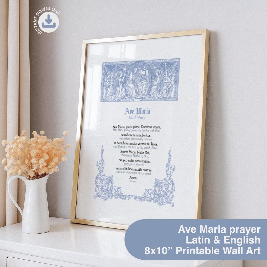 Ave Maria Prayer Latin Print, Catholic Home Decor, Marian Prayer Poster ...
