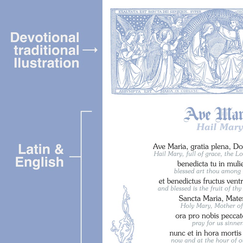 Ave Maria Prayer Latin Print, Catholic Home Decor, Marian Prayer Poster ...