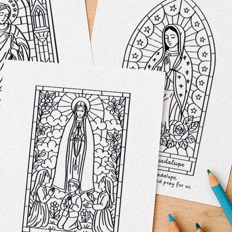 Marian Coloring Pages: Our Lady of Guadalupe, Fatima (printable PDF) - Etsy
