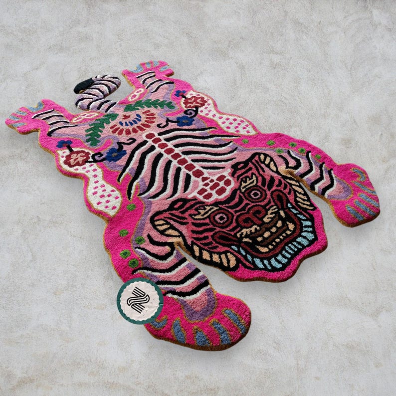Tibetan Tiger Tufted Rug | Handmade Woolen Carpet | Boho Tibetan Rug ...