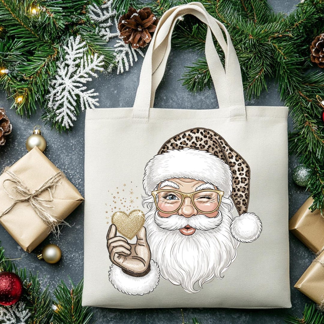 Leopard Print Santa Tote Bag, Boho Christmas Santa Claus Bag, Holiday ...