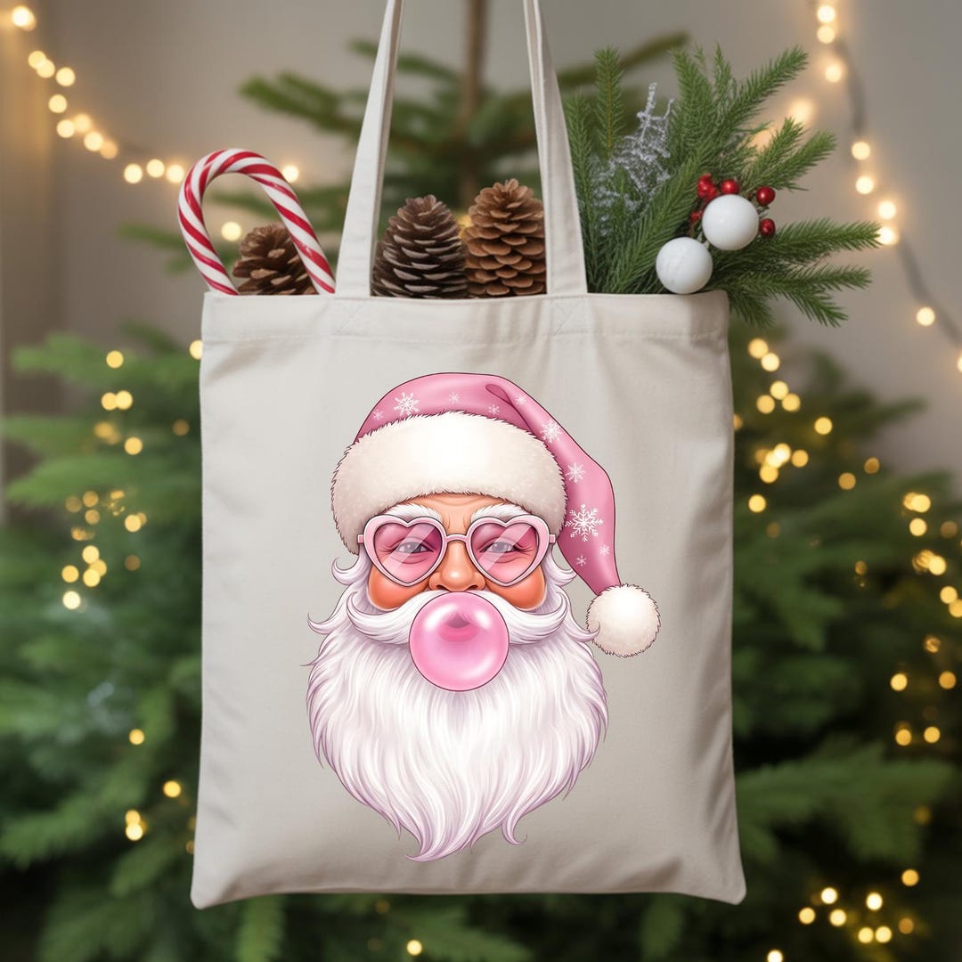Pink Santa Tote Bag, Bubblegum Cute Christmas Shoulder Tote, Girly ...