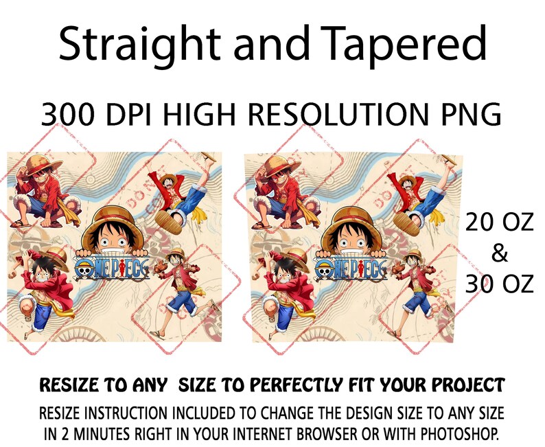 One Piece Anime Tumbler Wrap PNG | 20oz/30oz Sublimation Design ...